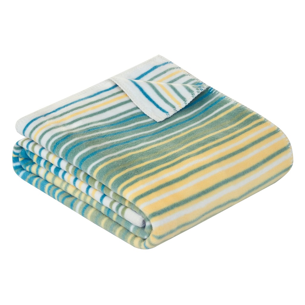 Tropical Green Yellow Striped Cotton Blend Throw Blanket by IBENA